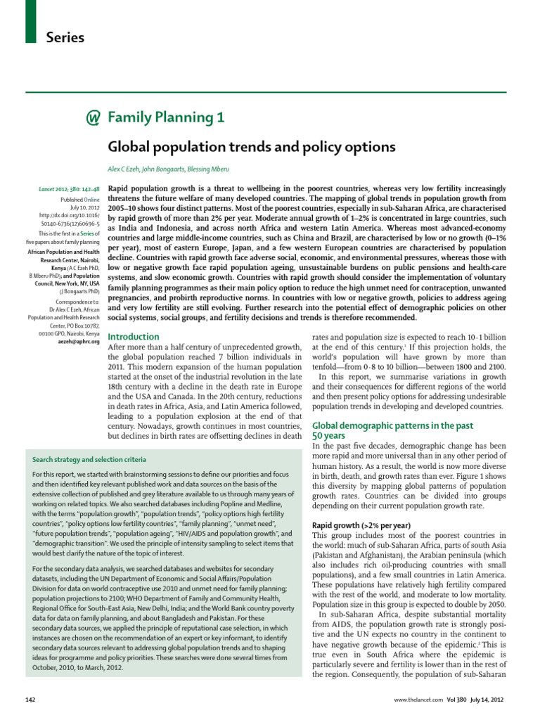 Global Population Trends And Policy Opti Pdf Family Planning