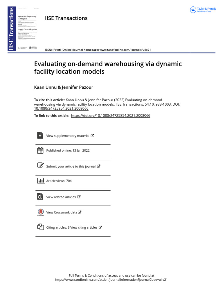 Evaluating On-Demand Warehousing Via Dynamic Facility Location Models ...