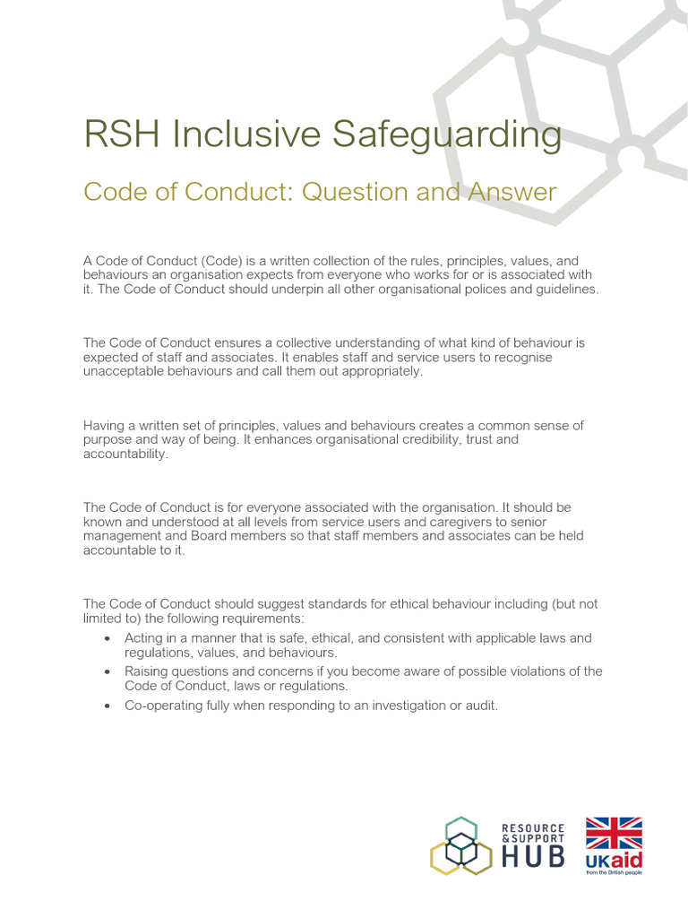 434 RSH - Inclusive Safeguarding - Code of Conduct - Final | PDF ...