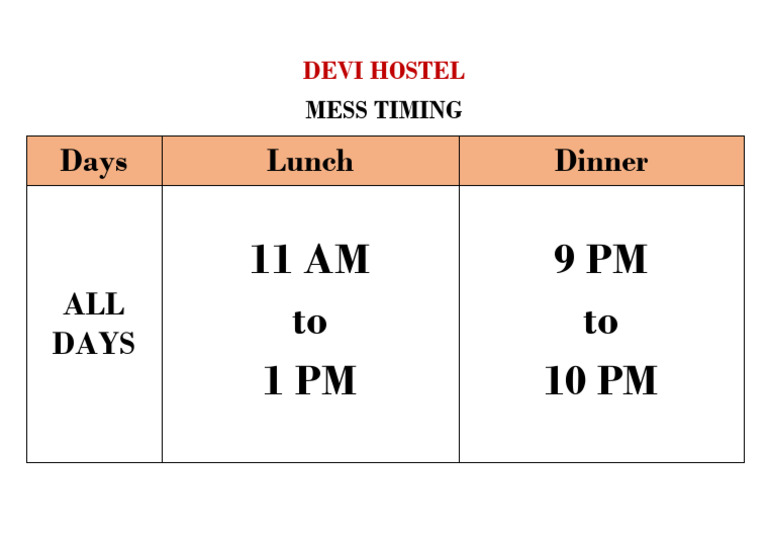 Mess Timing DH 1 | PDF