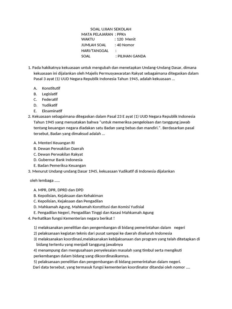 SOAL UJIAN SEKOLAH PPKN 2025 | PDF