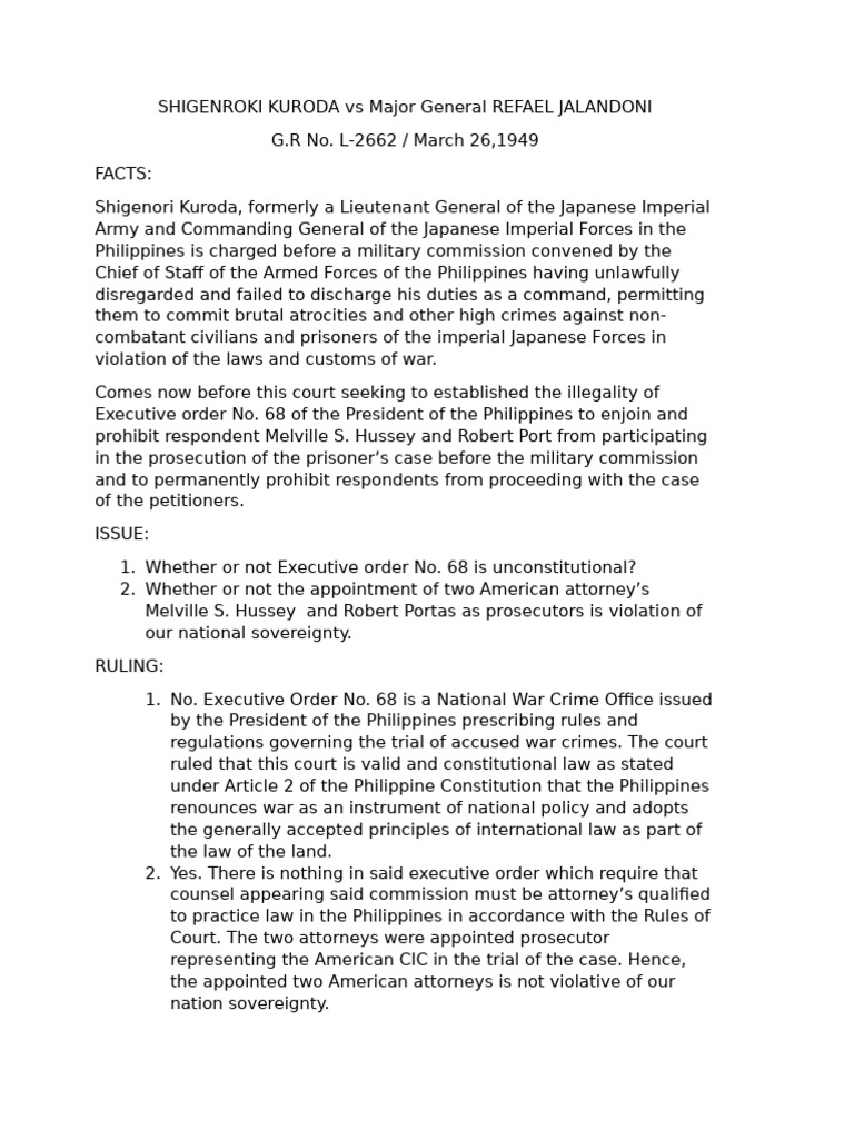 SHIGENROKI KURODA vs Major General REFAEL JALANDONI original | PDF