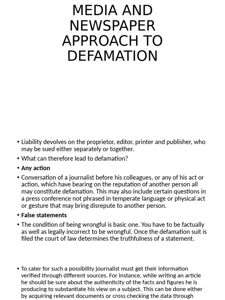 Media and Newspaper Approach To Defamation | PDF | Defamation ...