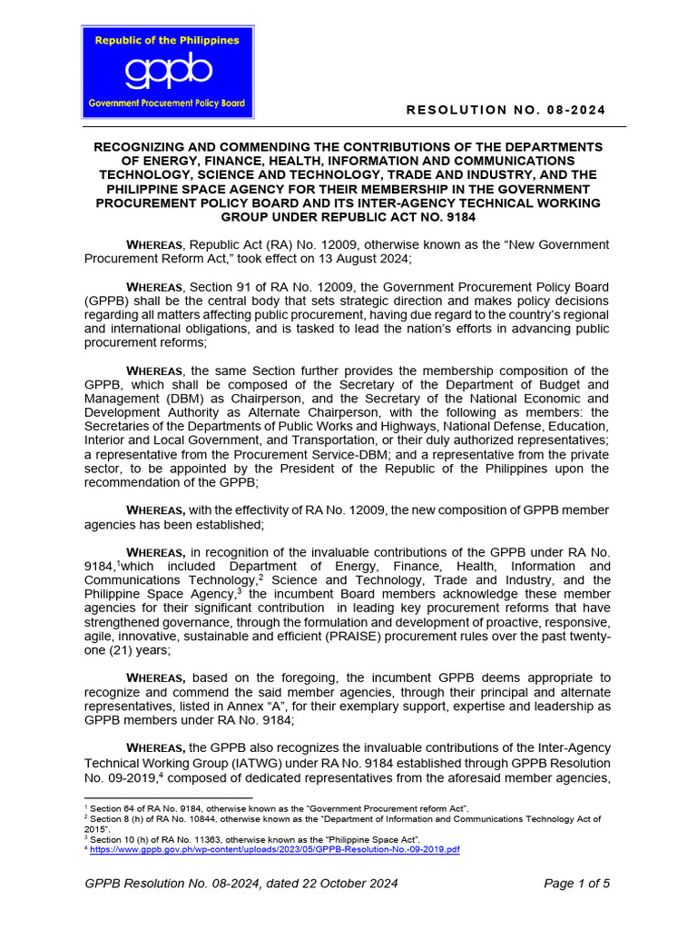 GPPB Resolution No. 08 2024 | PDF | Government | Governance
