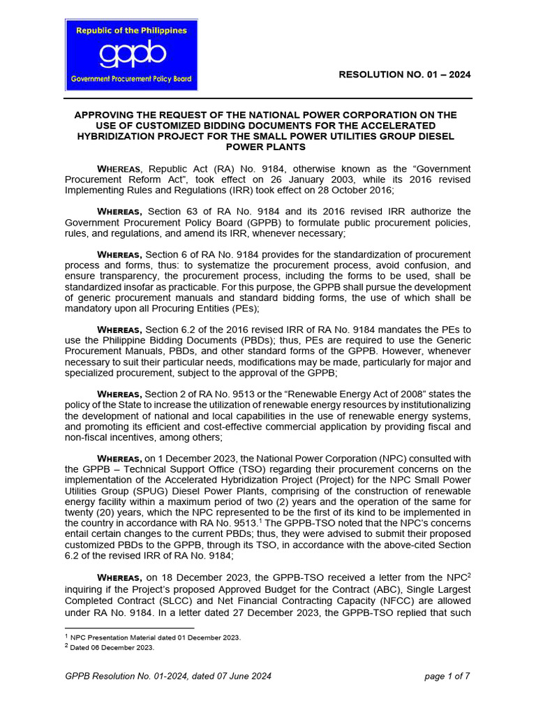 GPPB Resolution No. 01 2024 | PDF