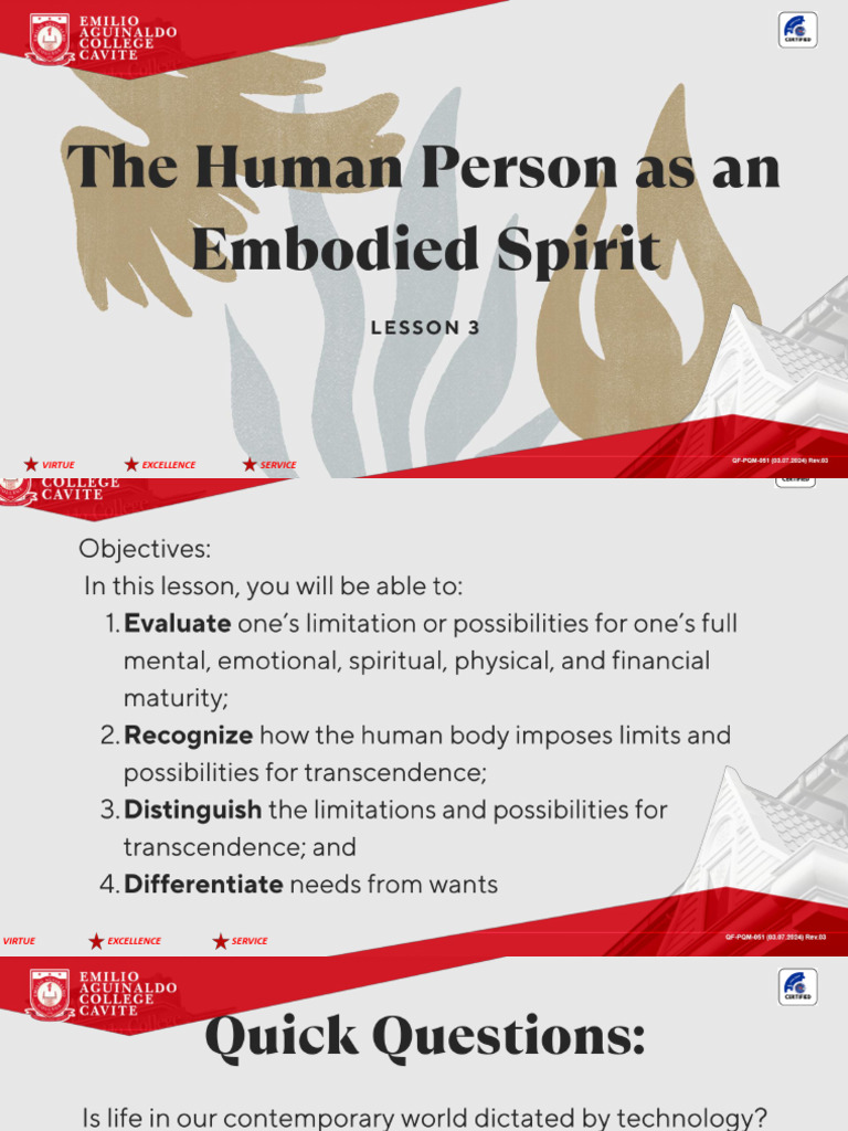 LESSON 3 the Human Person and Embodied Spirit | PDF