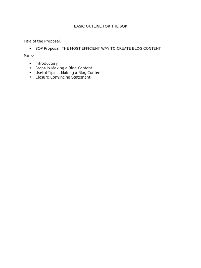 Basic Outline For The Sop | PDF