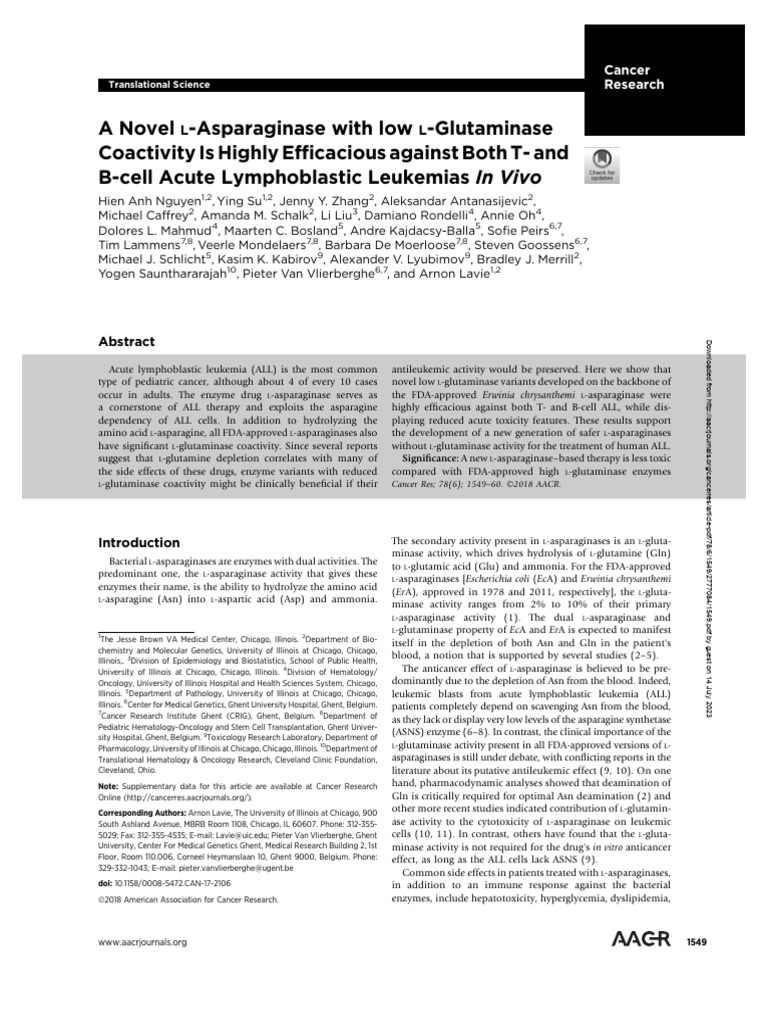 A Novel L-Asparaginase With Low L-Glutaminase Coactivity Is Highly ...