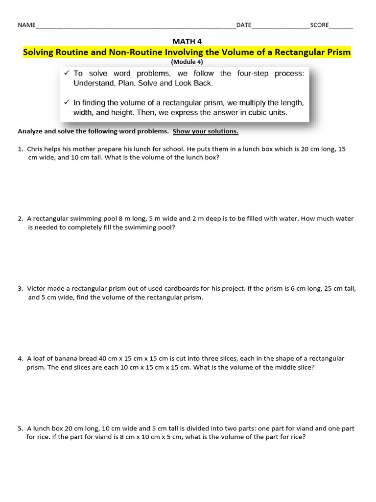 Volume Problems for Rectangular Prisms | PDF