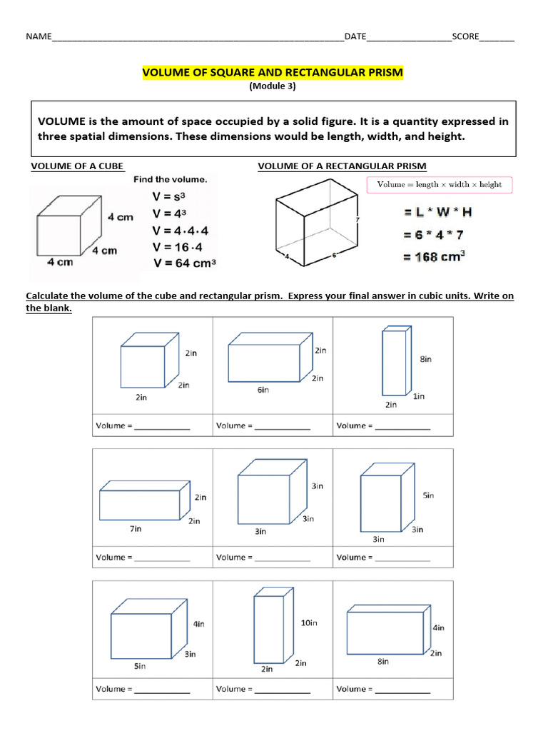 Volume of Square and Rectangular Prism | PDF