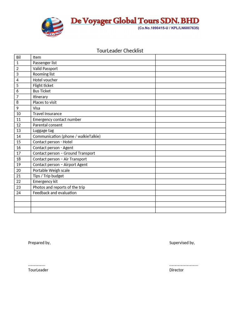 Tour Checklist | PDF