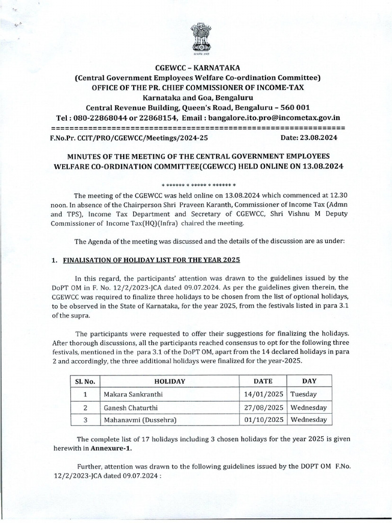 Holidays 2025-GOI Karnataka | PDF