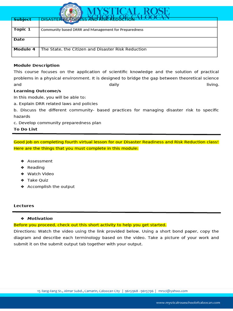 DRRR Week4-5 Lesson 3 - Modified | PDF | Disaster Risk Reduction | Risk