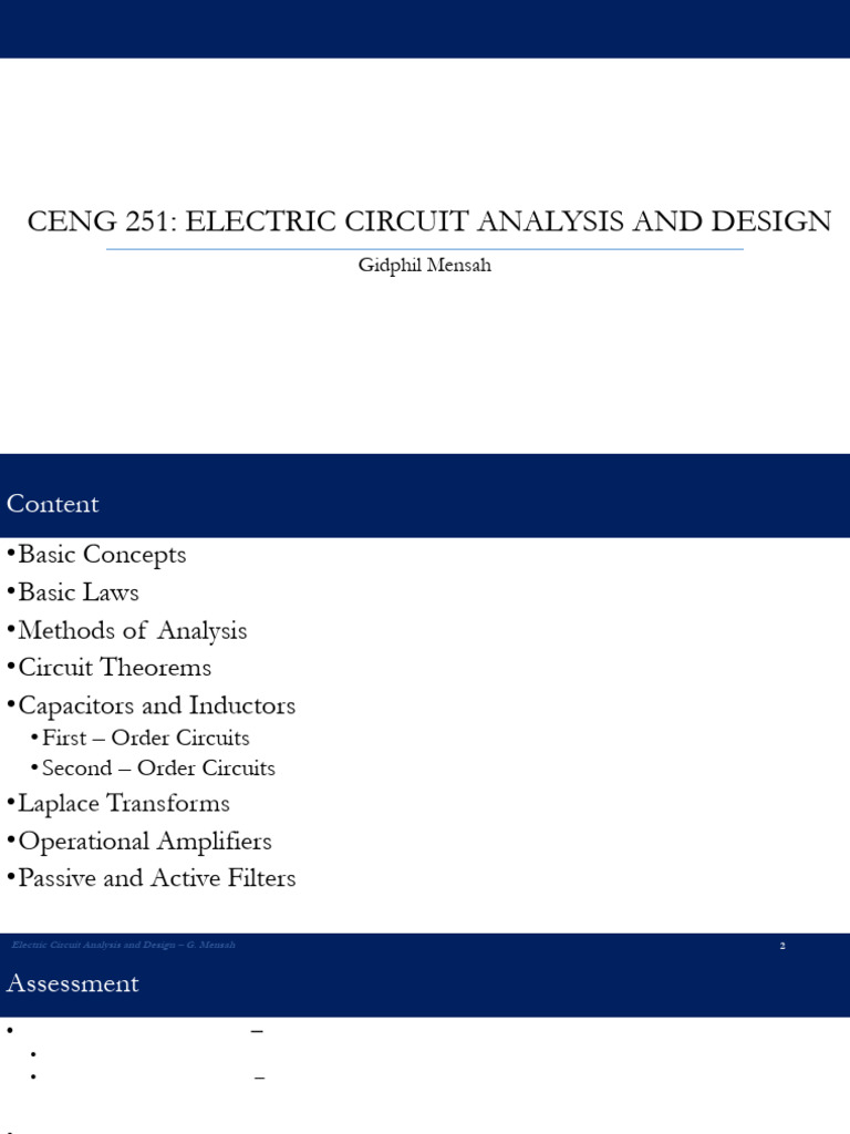 CENG 251 - Upd3 - Electric Circuits Analysis and Design - G. Mensah | PDF | Network Analysis ...