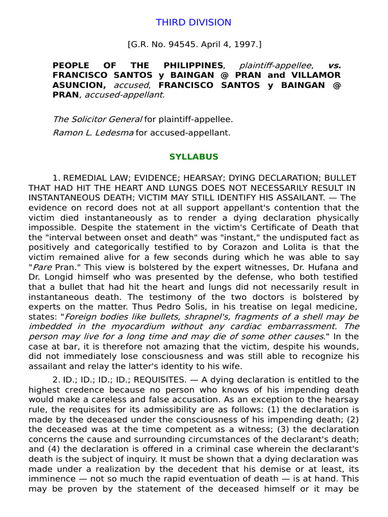 Dying Declaration in Murder Case Appeal | PDF | Witness | Heart