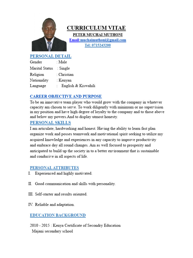 Peter Muchai Muthoni CV | PDF