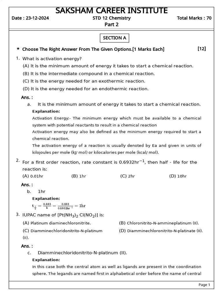 Understanding Activation Energy in Chemistry | PDF | Coordination ...