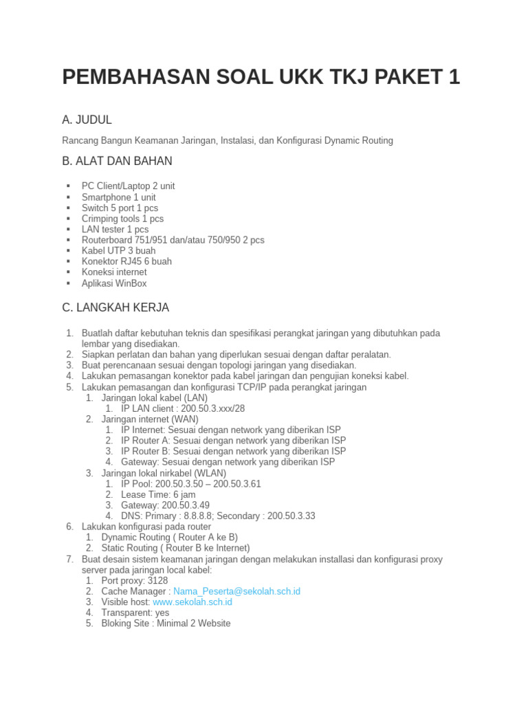 Pembahasan Soal Ukk TKJ Paket 1 | PDF