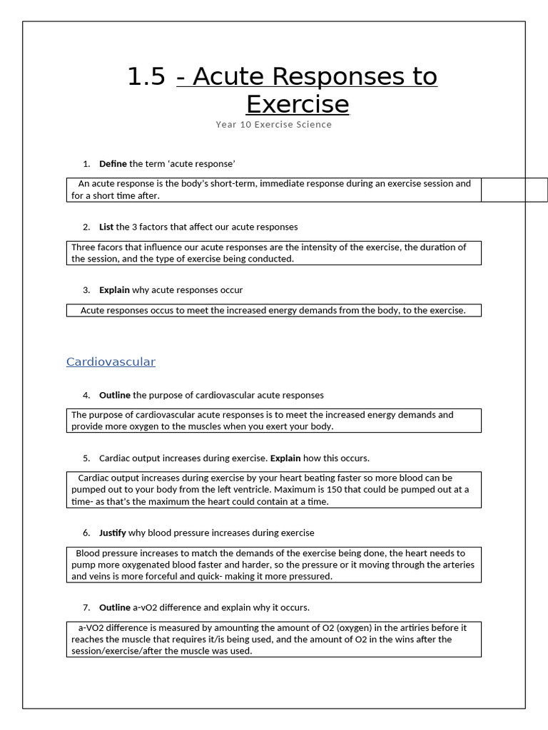 Acute Cardiovascular Responses to Exercise | PDF | Heart | Circulatory ...