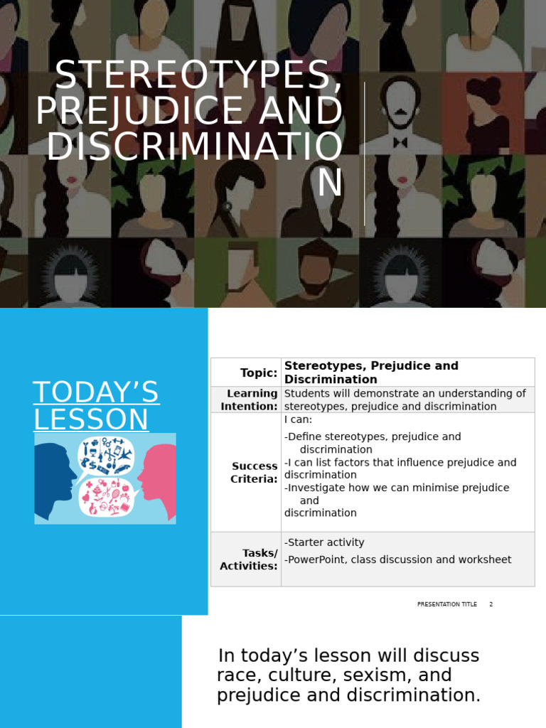 Stereotypes, Prejudice and Discrimination - Lesson 1 | PDF | Prejudices | Stereotypes