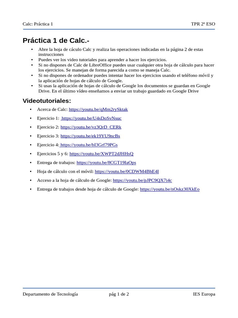 Instrucciones Practica 1 Calc | PDF