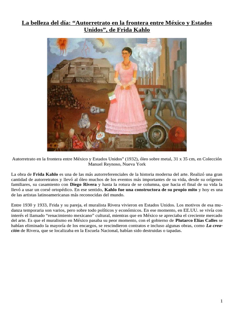 Autorretrato de Frida Kahlo en la frontera | PDF