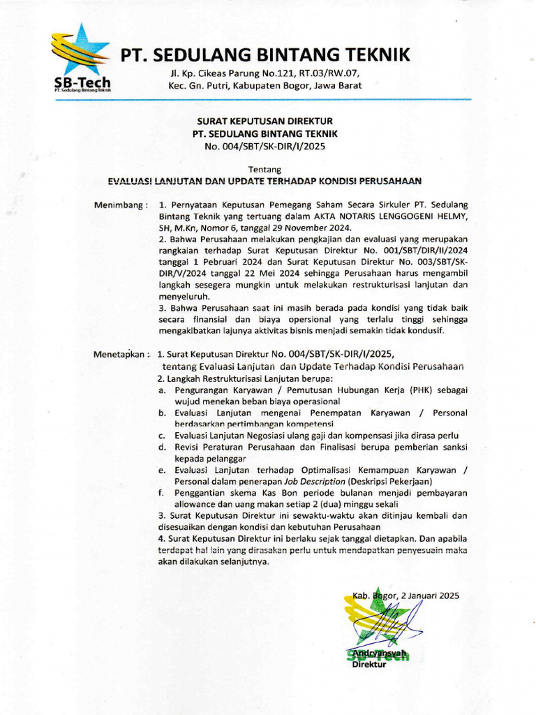 Surat Keputusan Direktur SBT | PDF