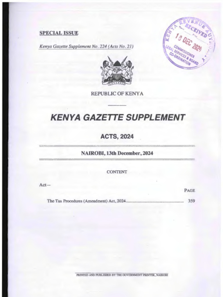 Kenya Tax Procedures Amendment Act 2024 | PDF | Invoice | Taxes