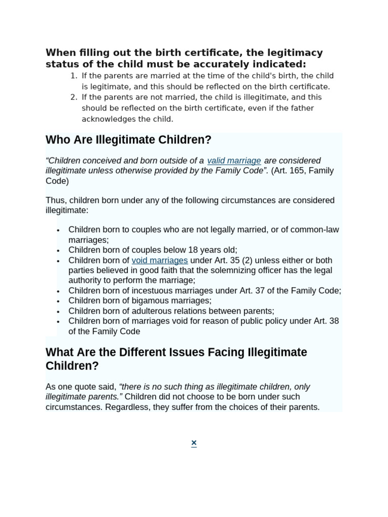 When Filling Out The Birth Certificate | PDF | Legitimacy (Family Law ...
