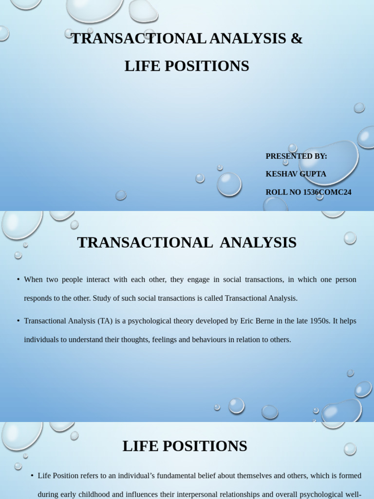 Transactional Analysis & Life Positions Keshav | PDF