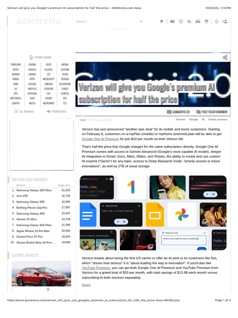 Verizon Offers Google AI Subscription at Half Price | PDF | Smartphone ...
