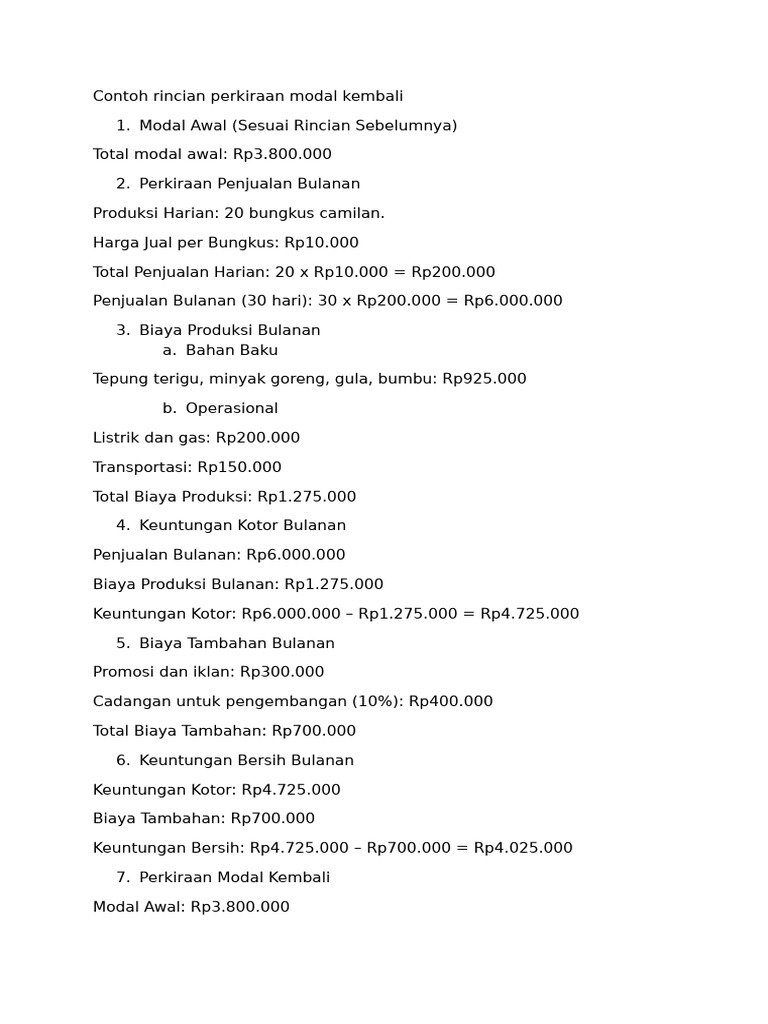 Perkiraan Modal Kembali 1 Bulan | PDF