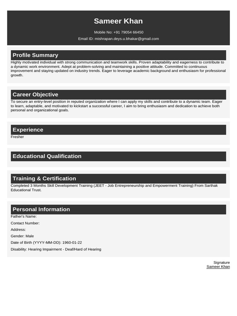 Sameer Khan Resume | PDF