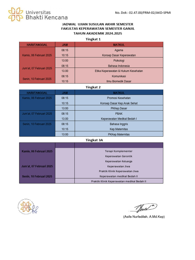 Jadwal Uas Susulan Ganjil 24.25 | PDF