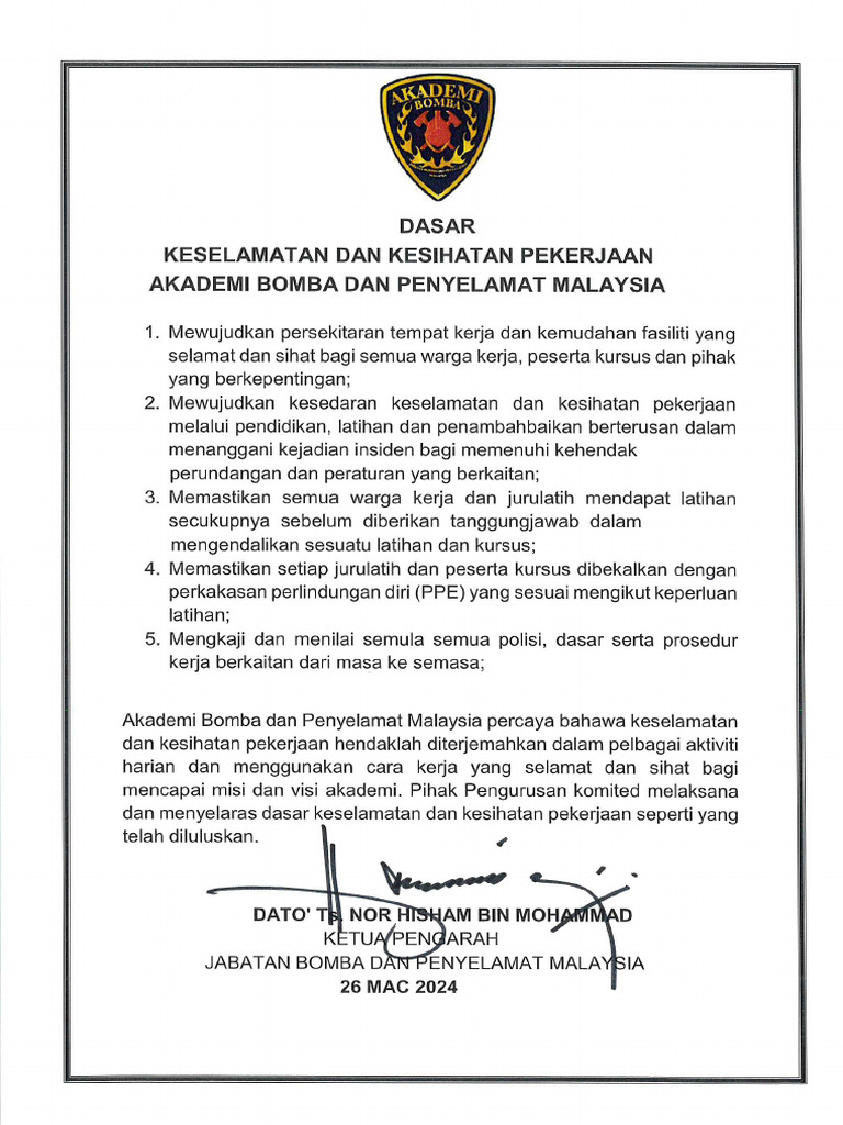 1 Dasar JKKP Fram 2024 | PDF