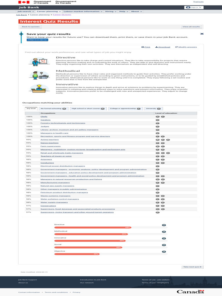 Career Quiz Interests - Job Bank | PDF