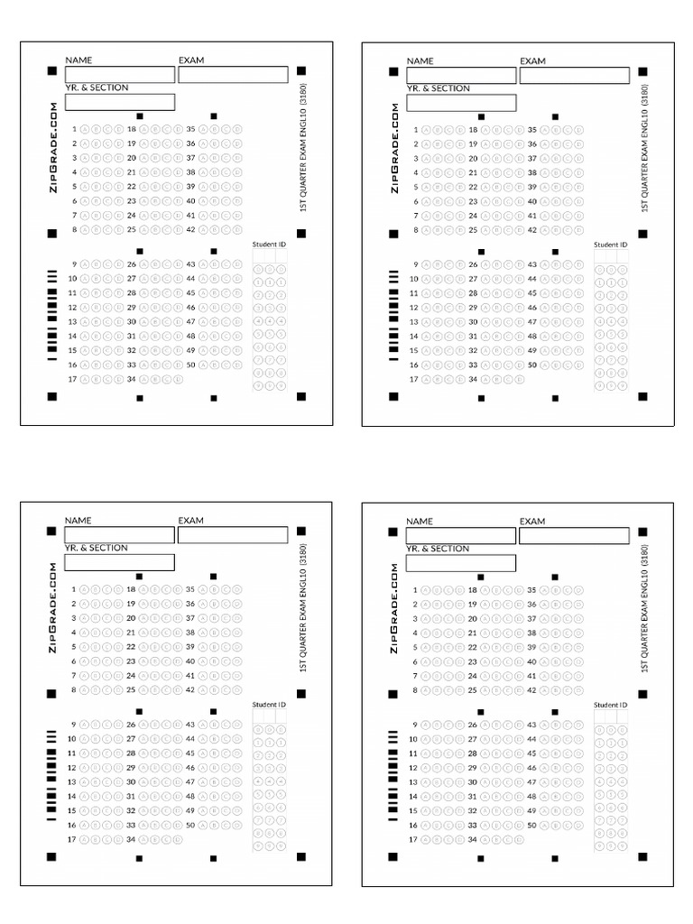 Answer Sheets For Zipgrade | PDF