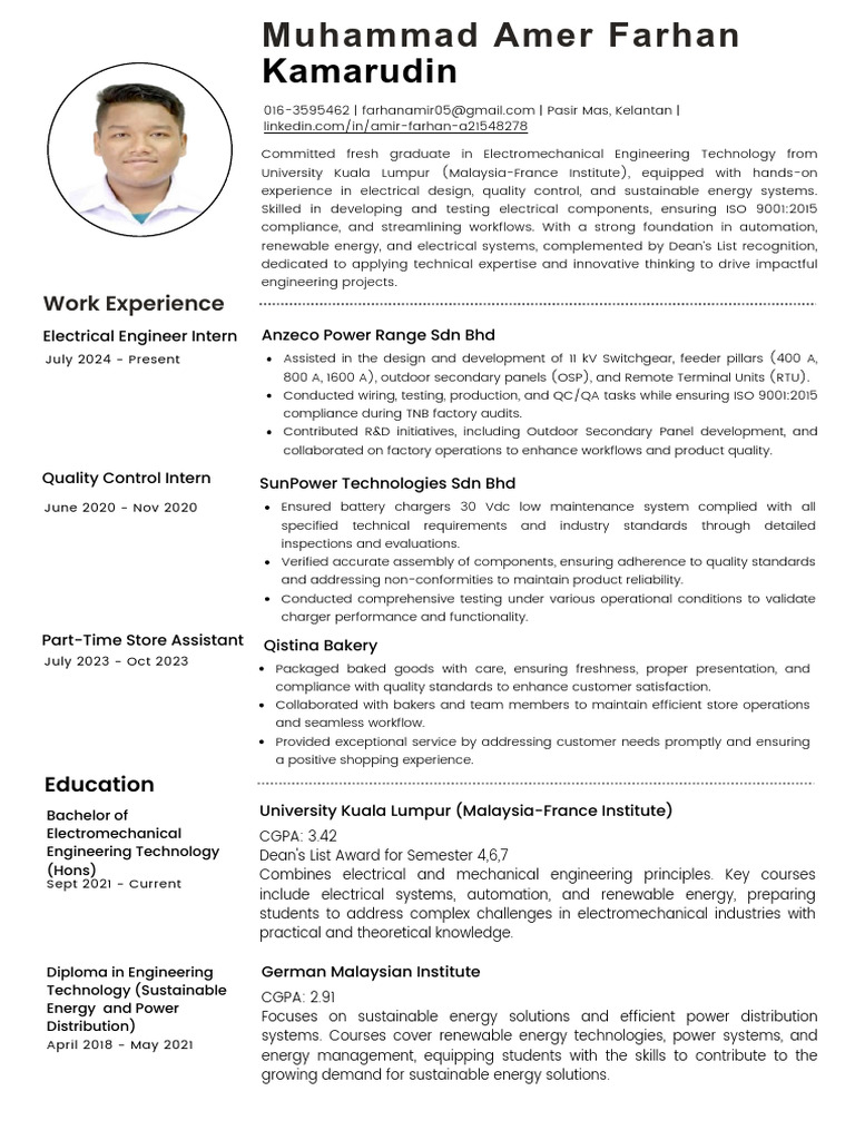 RESUME MUHAMMAD AMER FARHAN BIN KAMARUDIN | PDF | Internet Of Things | Engineering