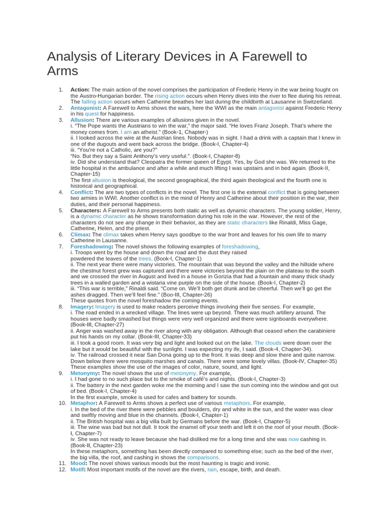 Analysis of Literary Devices in A Farewell To Arms | PDF