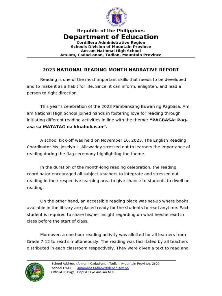 National Reading Accomplishment Report | PDF | Education Theory ...