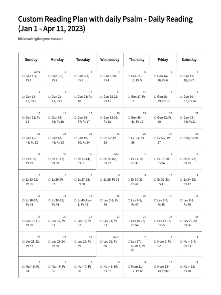 Custom Reading Plan With Daily Psalm - ..., 2023) - Bible Reading Plan ...