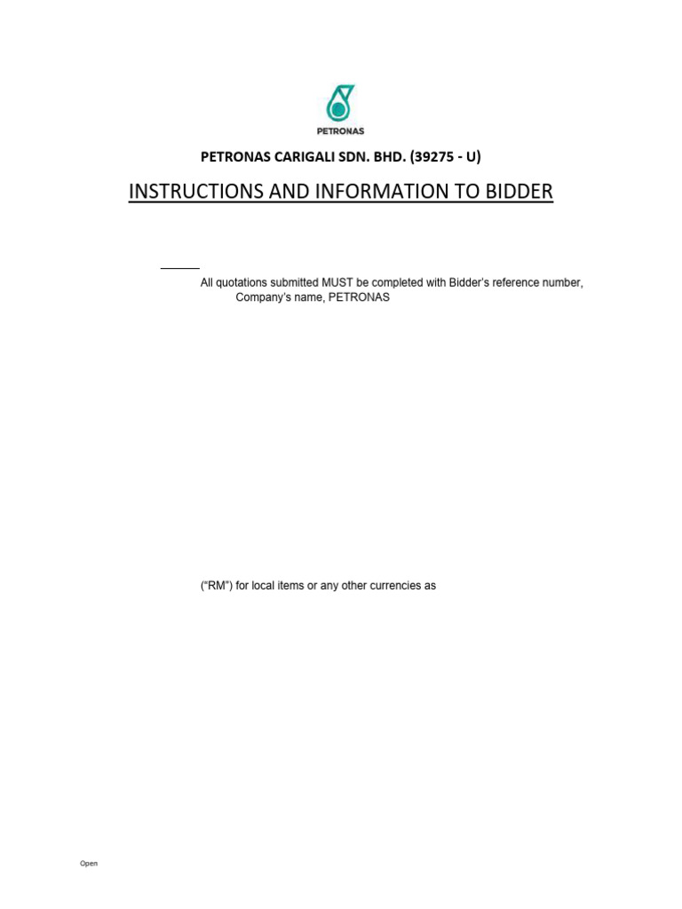 PETRONAS Carigali Bidder Instructions | PDF
