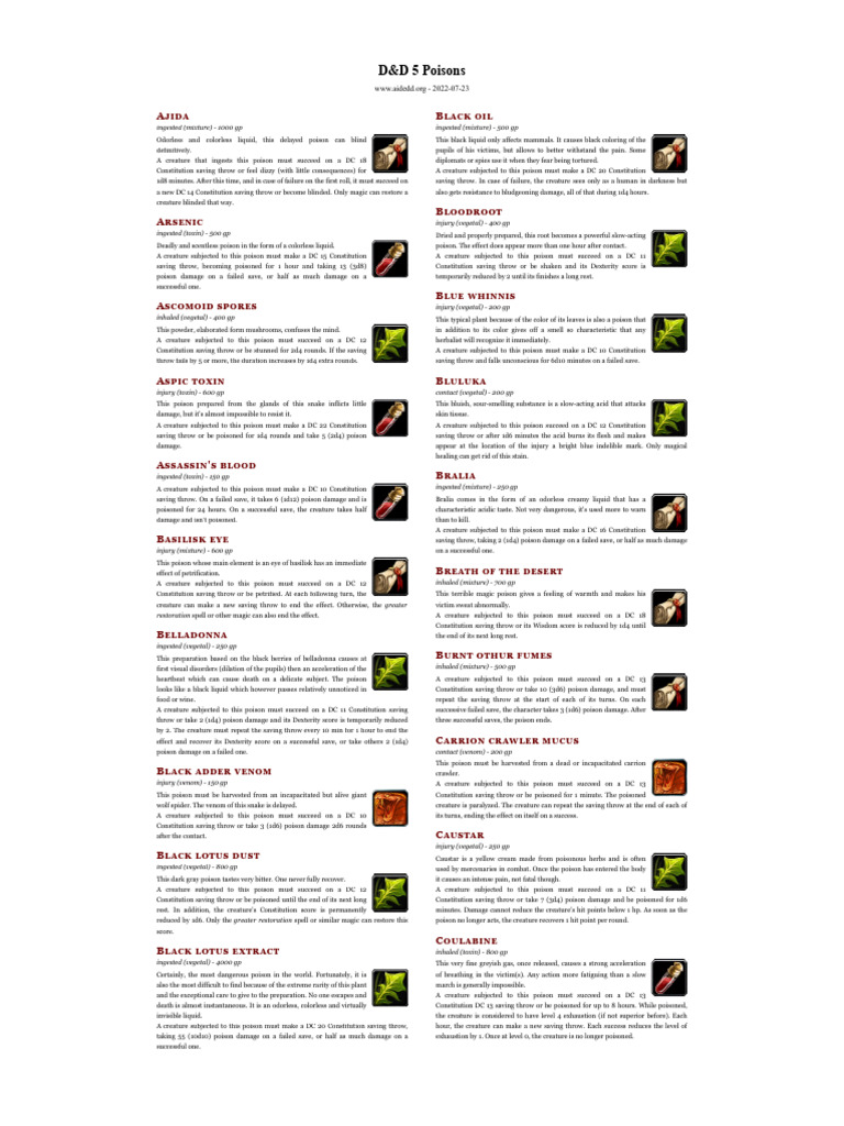 D&D 5e Poison Types and Effects | PDF | Poison | Toxin