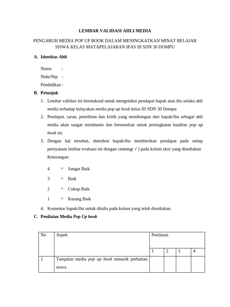 Lembar Validasi Ahli Media | PDF