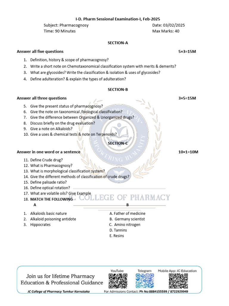 Ph. Chemsitry I - Internal QP | PDF