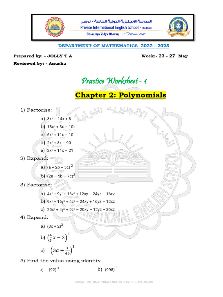 Polynomials Practice Ws - 3 | PDF