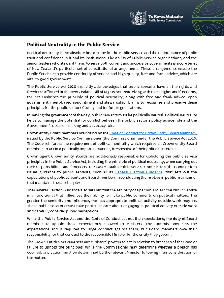 Political Neutrality in The Public Service | PDF | Government | Justice