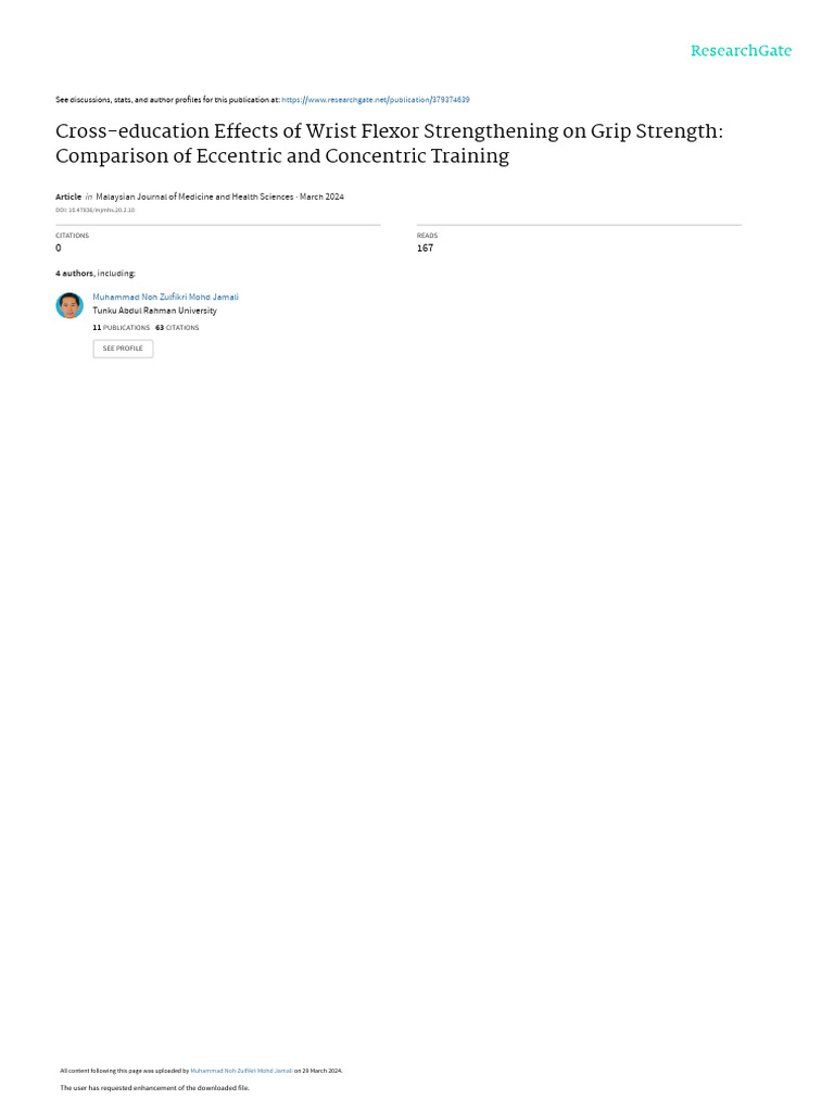 Cross-Education Effects of Wrist Flexor Strengthening On Grip Strength: Comparison of Eccentric ...