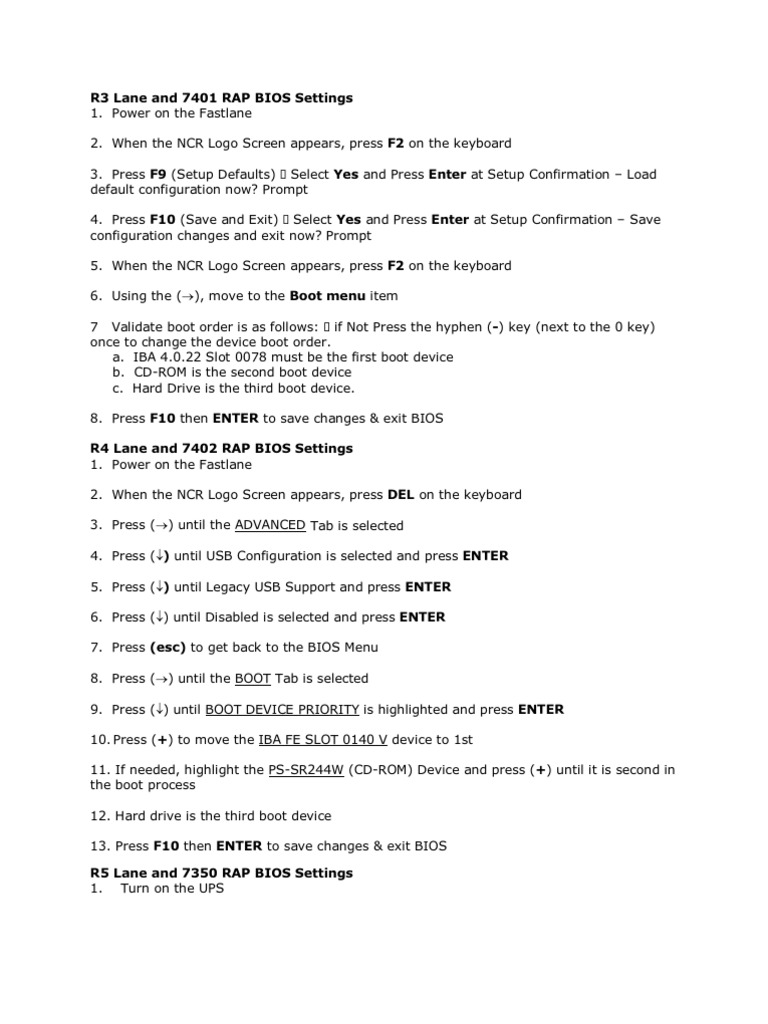 NCR 7350 BIOS Configuration Guide | PDF | Bios | Booting