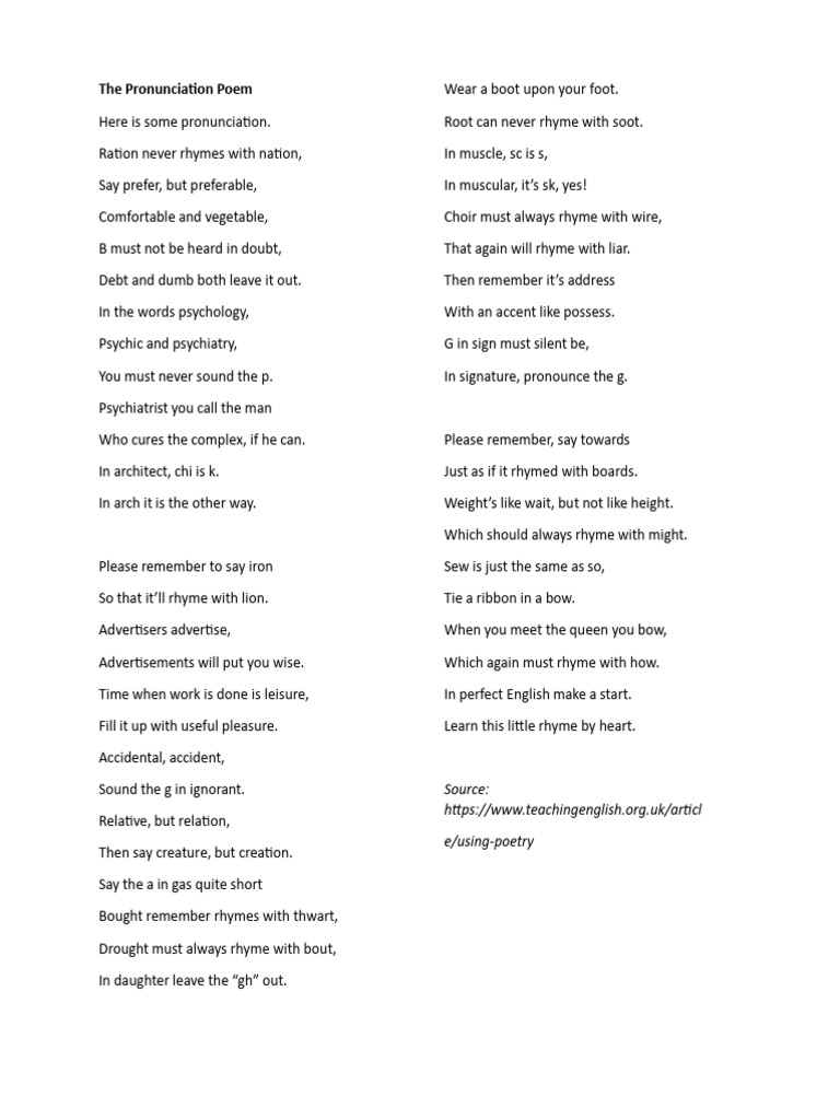 The Pronunciation Poem | PDF